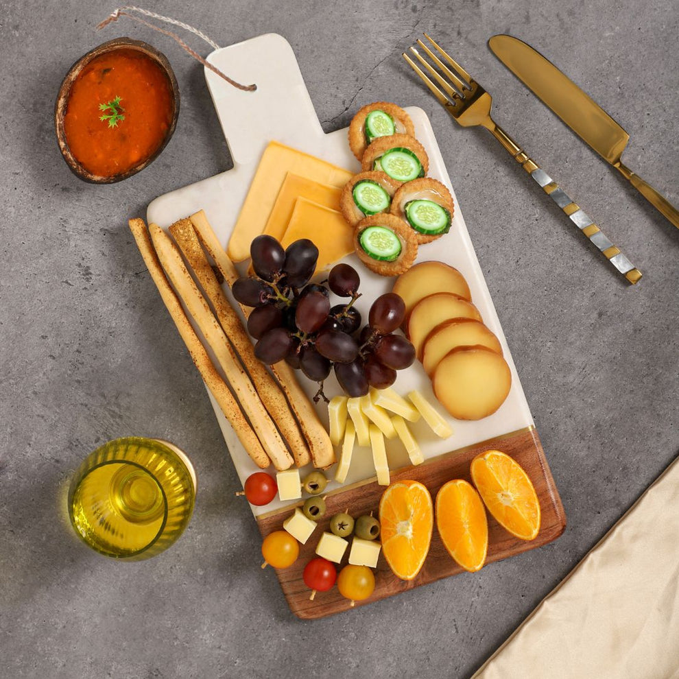 Rectangular Cheese Board - Marble & Wood Serving Platter