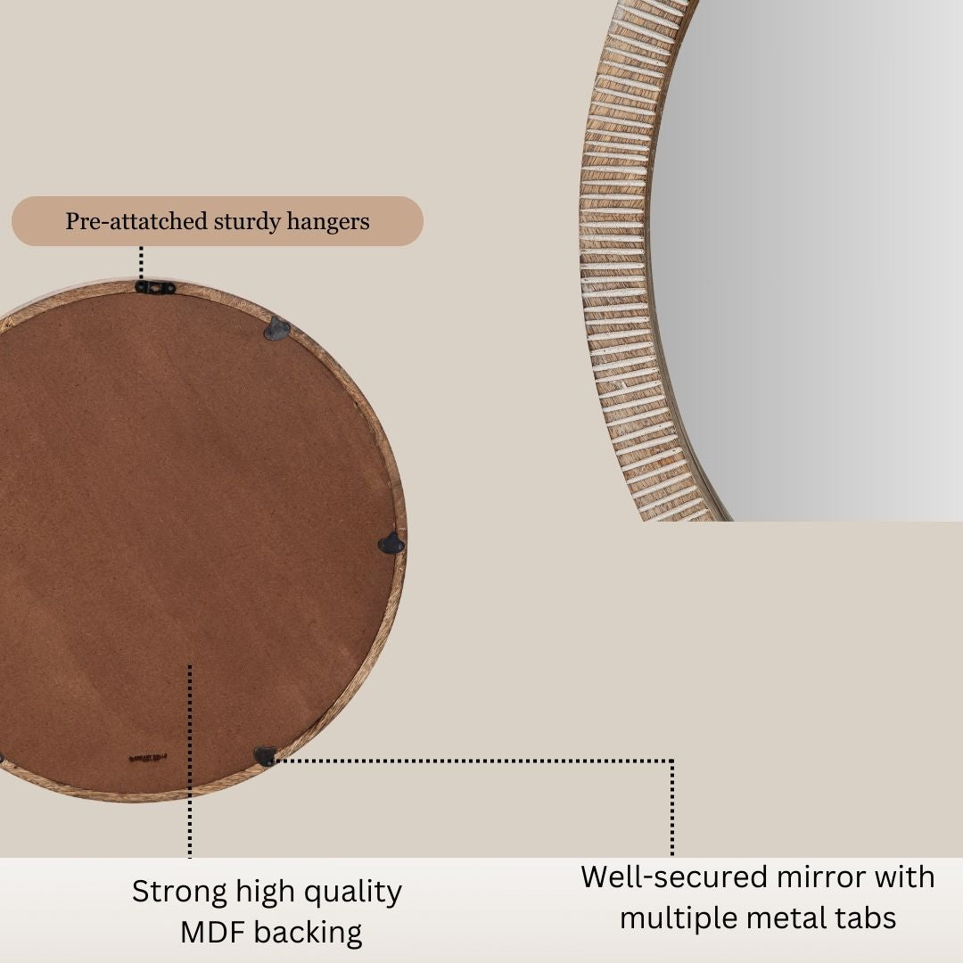 Wooden Ribbed Mirror 24 Inch Handcrafted Mango Wood | Dreamy Walls ...